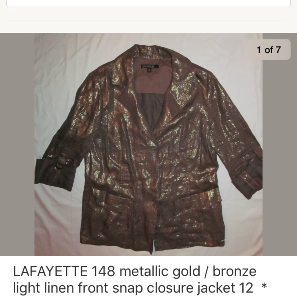 Lafayette 148 Bronze Metallic Linen Jacket Blazer - Gem